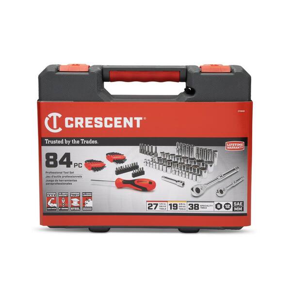 Crescent 84-Piece 1/4" & 3/8" Drive 6 & 12 Point Standard & Deep SAE/M ...